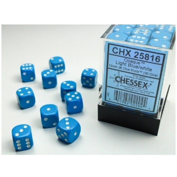 Opaque Light Blue/white 12mm d6 Dice Block (36 dice) – Grim Dice ...