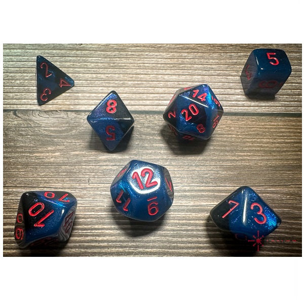 Gemini Poly 7 Set: Black-Starlight/Red – Grim Dice Tabletop Gaming