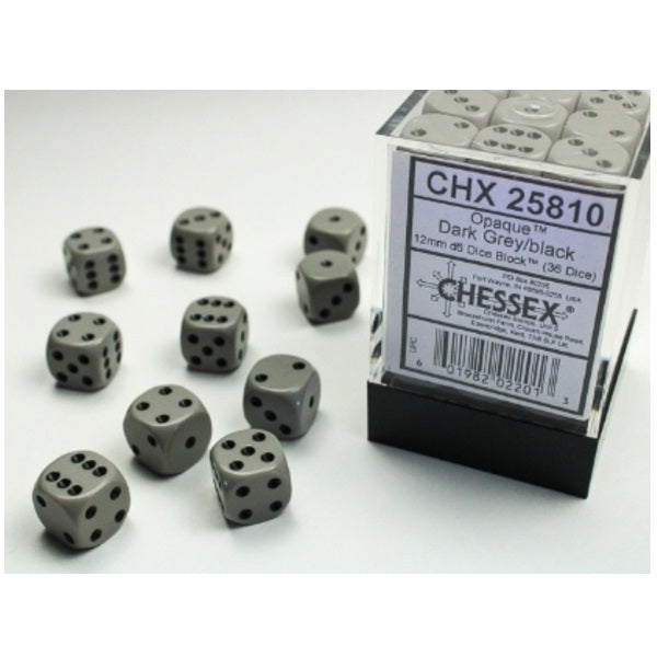 Opaque Dark Grey/black 12mm d6 Dice Block (36 dice) – Grim Dice ...