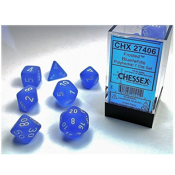 Poly 7 Set: Frosted Blue/white – Grim Dice Tabletop Gaming